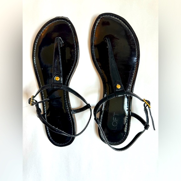 LOFT | Shoes | Black Patent Leather Sandals Tstrap | Poshmark